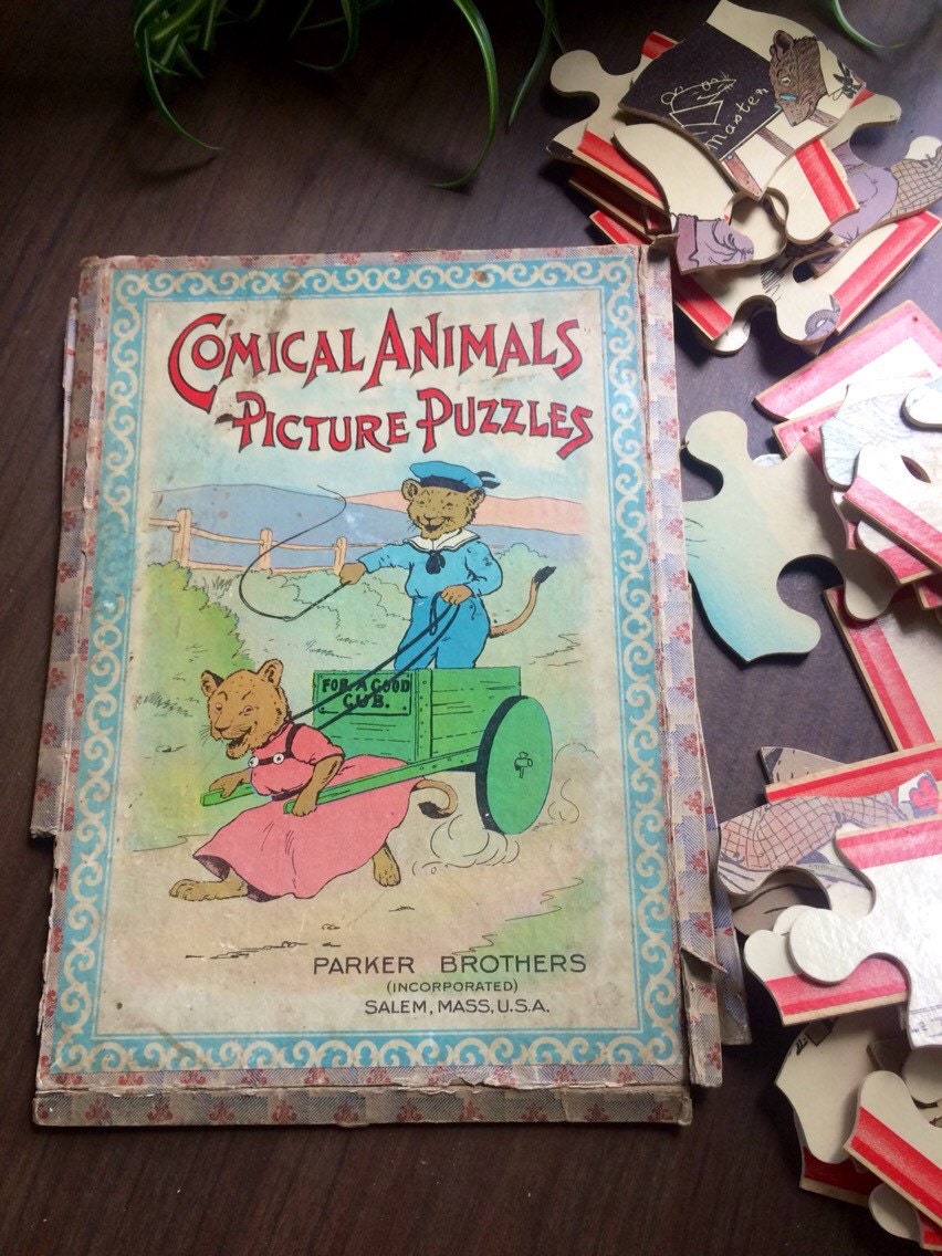 Vintage Picture Puzzle Parker Brothers Comical Animals Set of 3 Cartoon ...