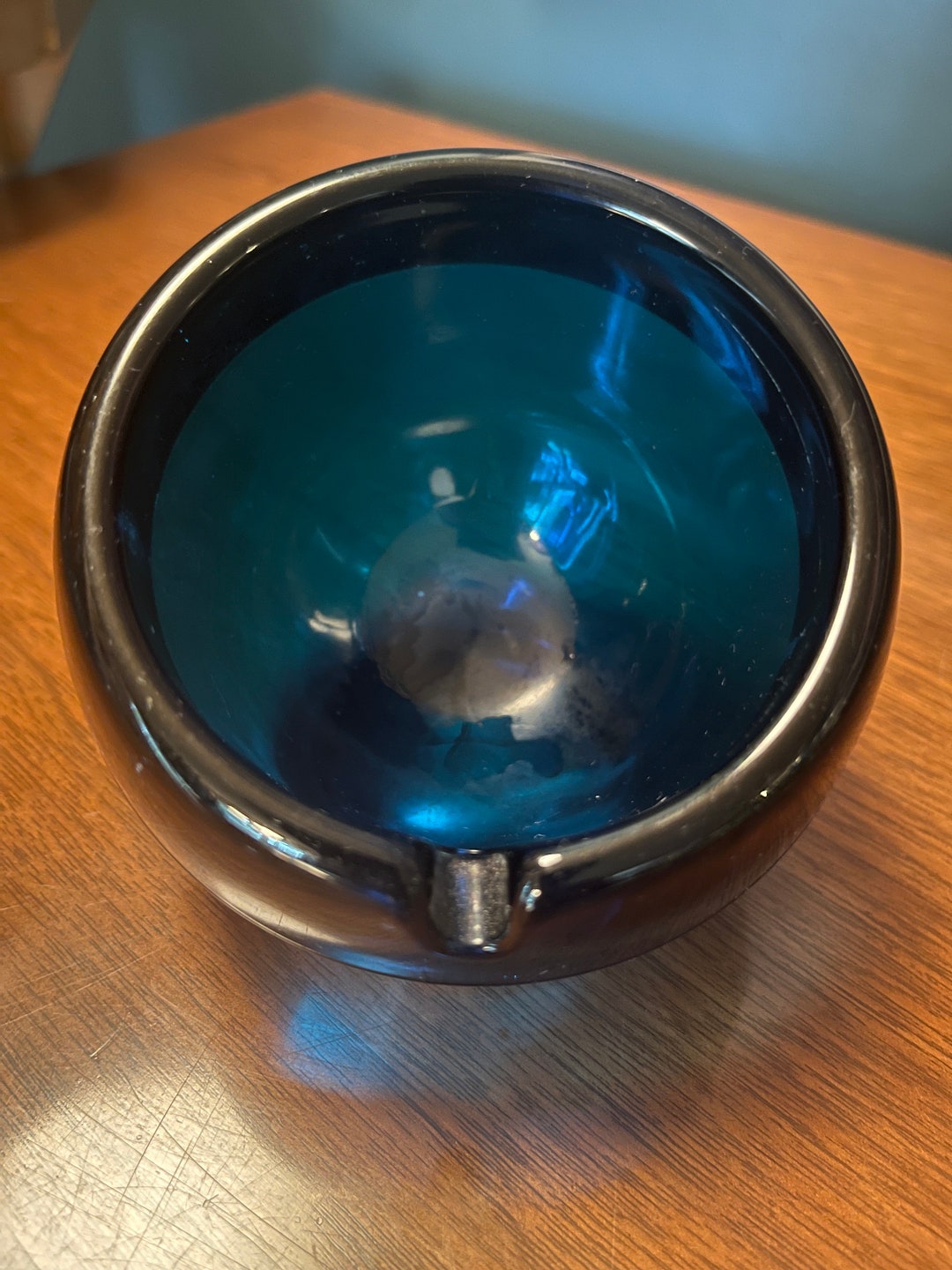 MCM Viking Glass Blue Orb Half Dome Ashtray Mid Century Modern Vintage ...