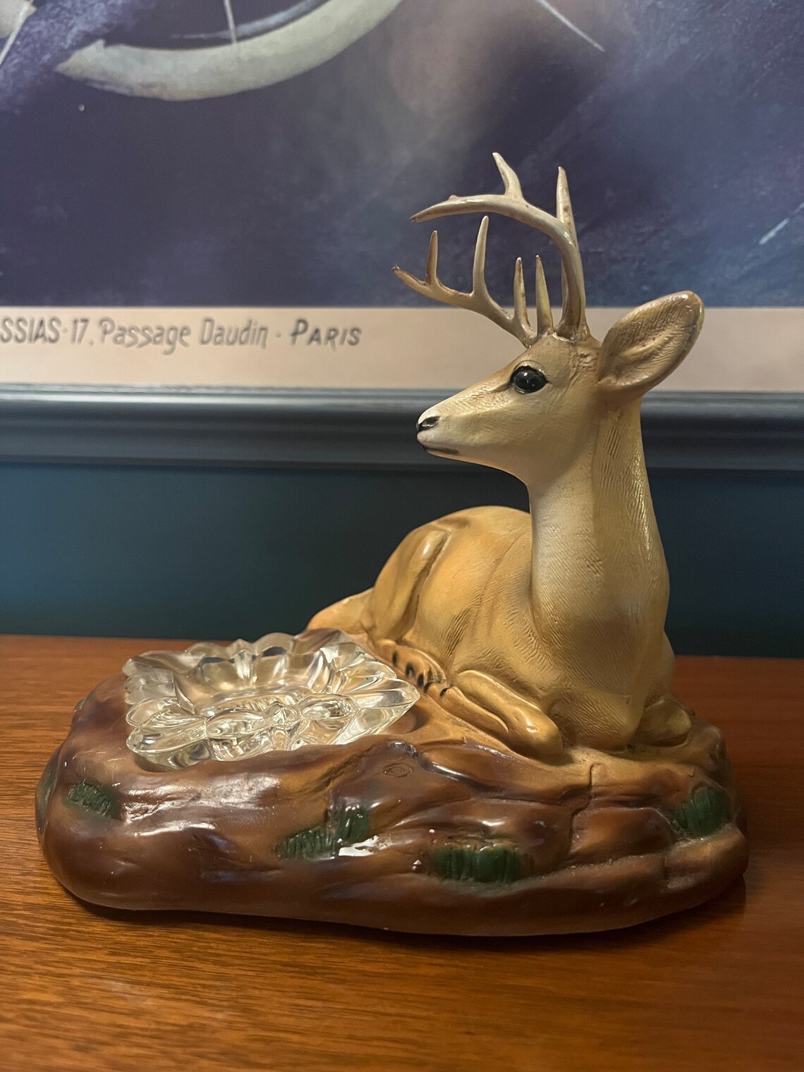 Chalkware Deer Ashtray MCM Pottery Stag Figurine Vintage Mid Century ...