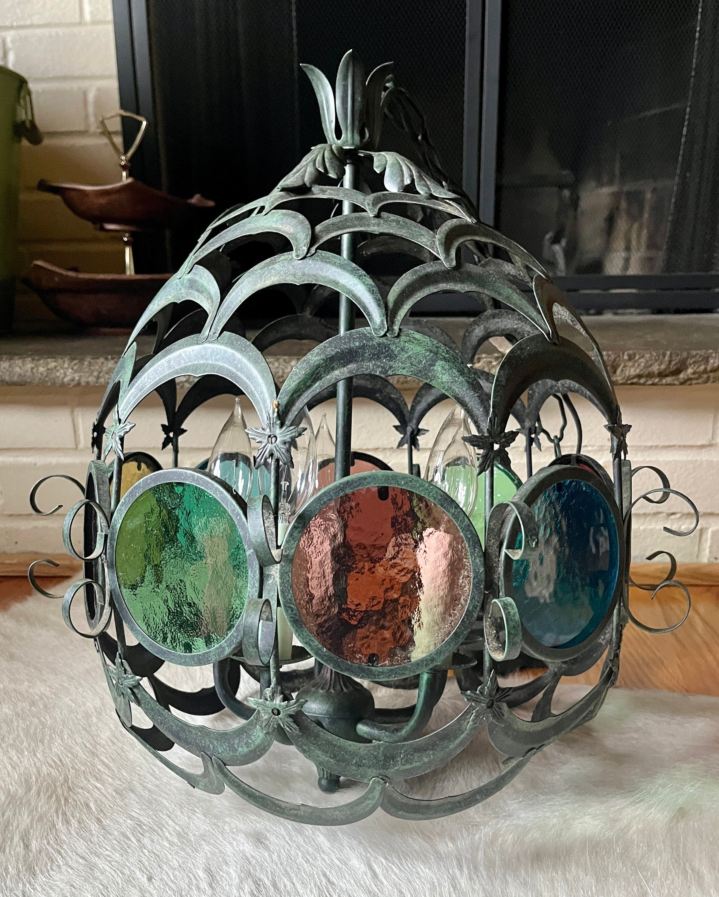 Vintage Hanging Light Gothic Spanish Revival Pineapple Shape Retro Lamp ...