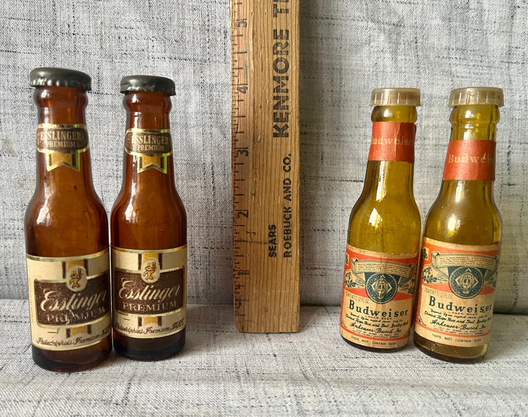 Vintage Beer Bottle Salt and Pepper Shakers Budweiser and Esslinger ...