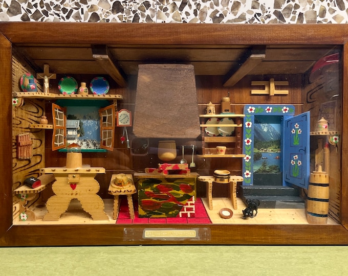 German Shadowbox Music Box Kitchen Scene Diorama Vintage Handmade 3D ...