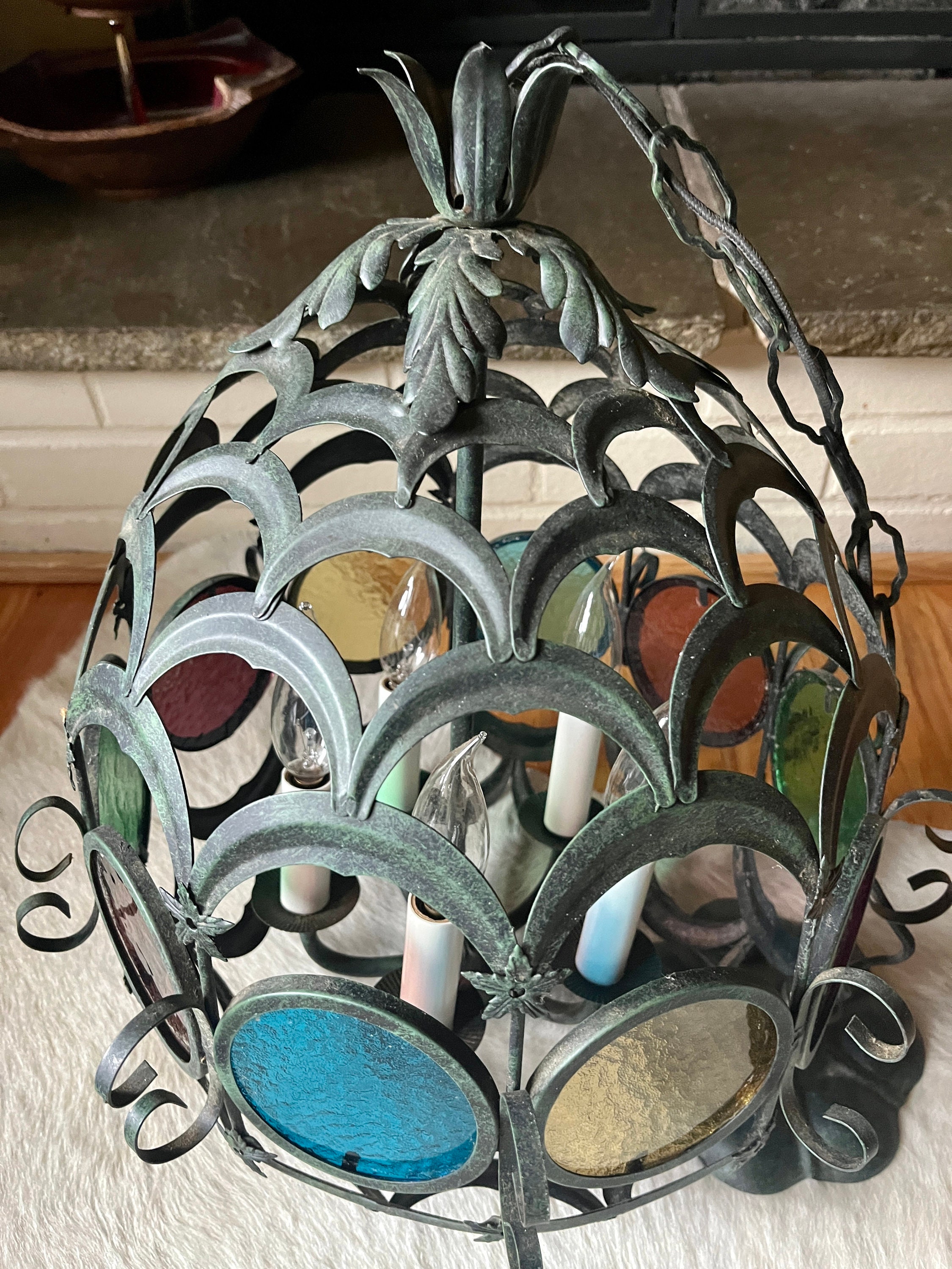 Vintage Hanging Light Gothic Spanish Revival Pineapple Shape Retro Lamp ...