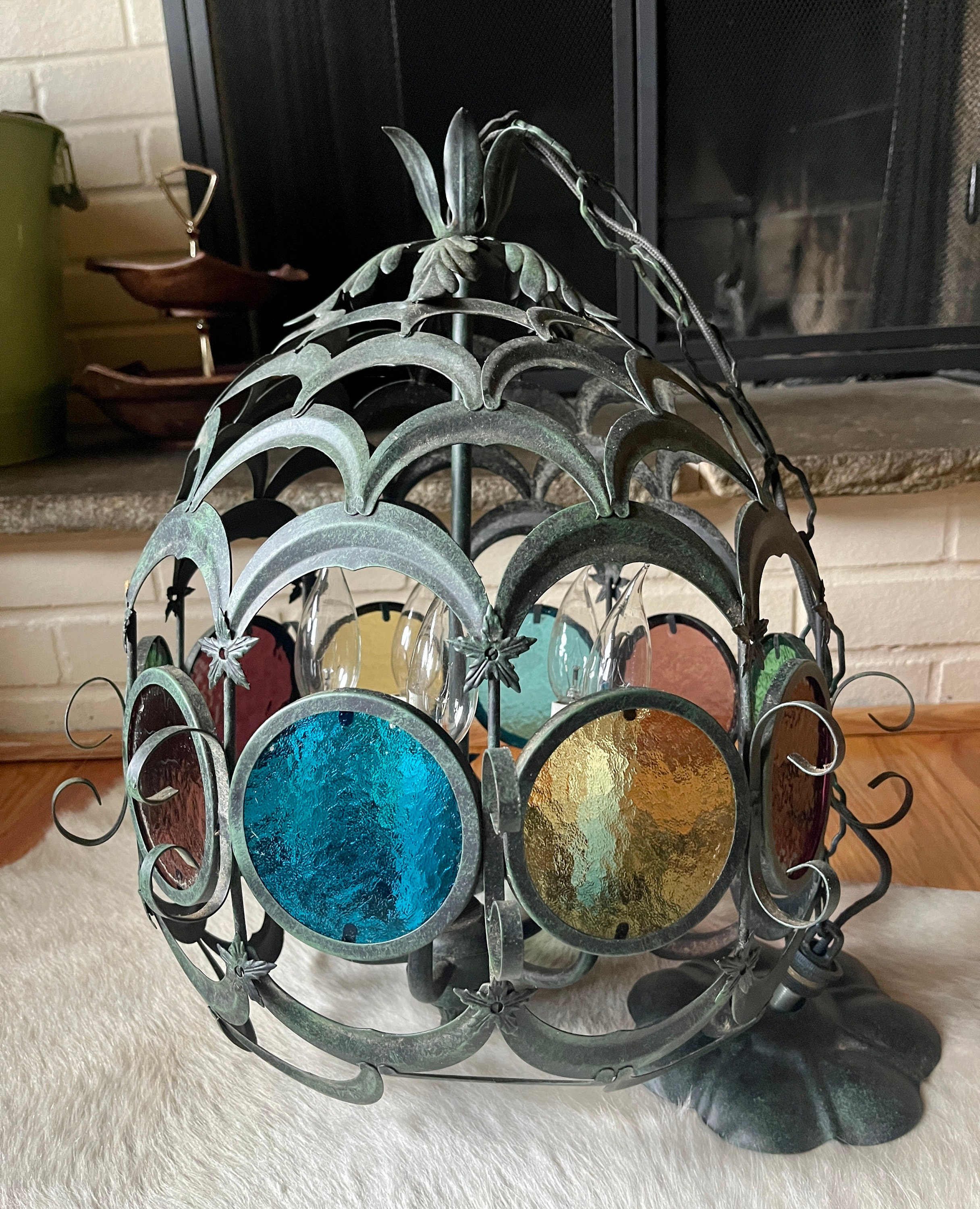 Vintage Hanging Light Gothic Spanish Revival Pineapple Shape Retro Lamp ...