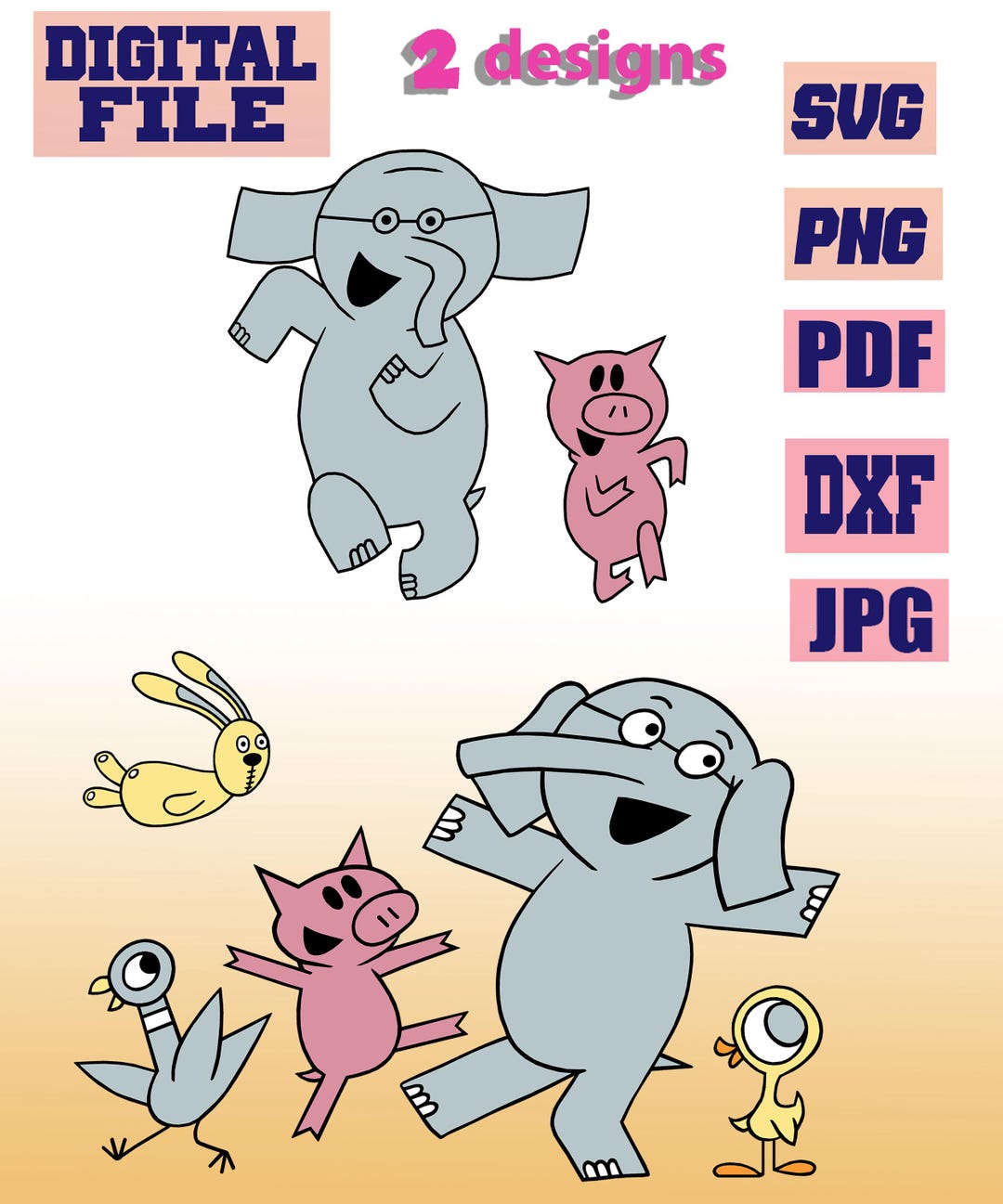 Svg/png/jpg/pdf/dxf Elephant and Pig Piggie Children Friendship ...
