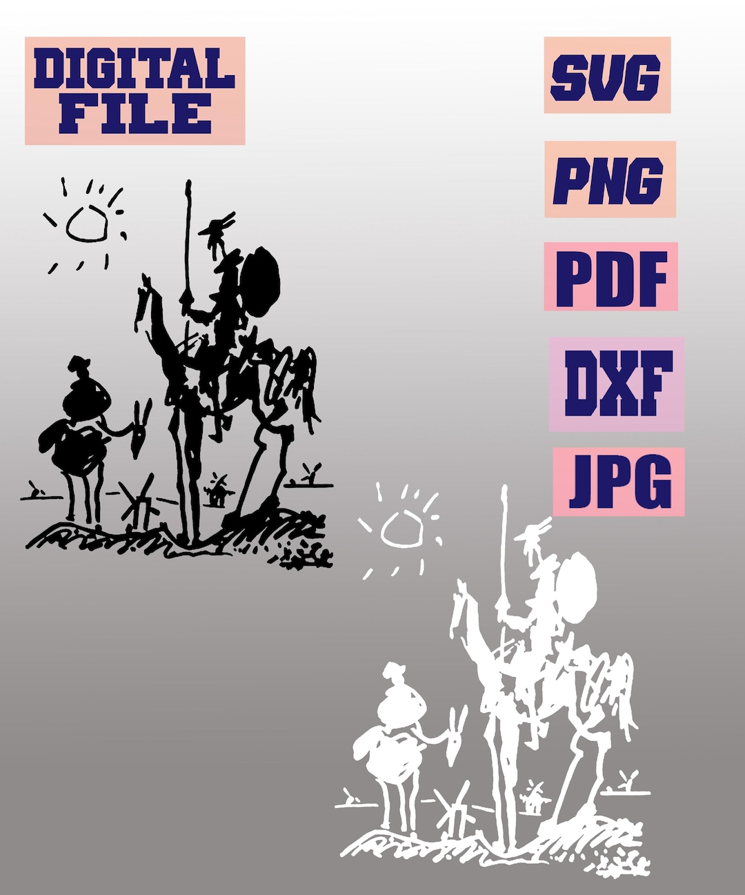 Svg/png/jpg/pdf/dxf Pablo Picasso Art Don Quixote Print Pintable Vector ...