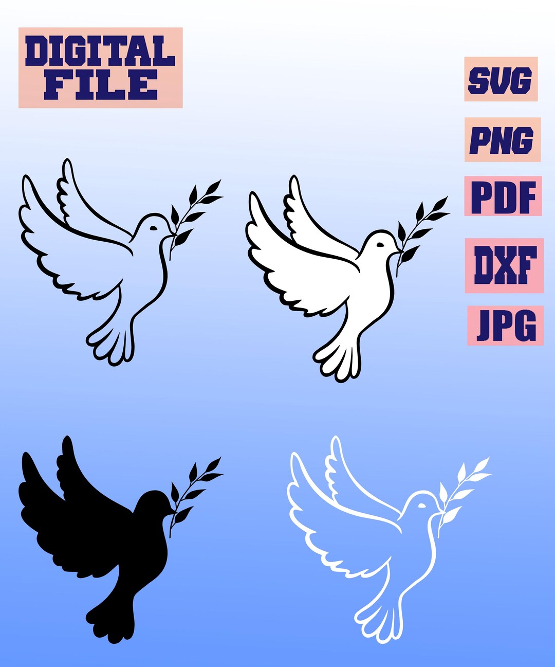 Svg/png/jpg/pdf/dxf Peace Dove Flying Pigeon Olive Branch Silhouette ...