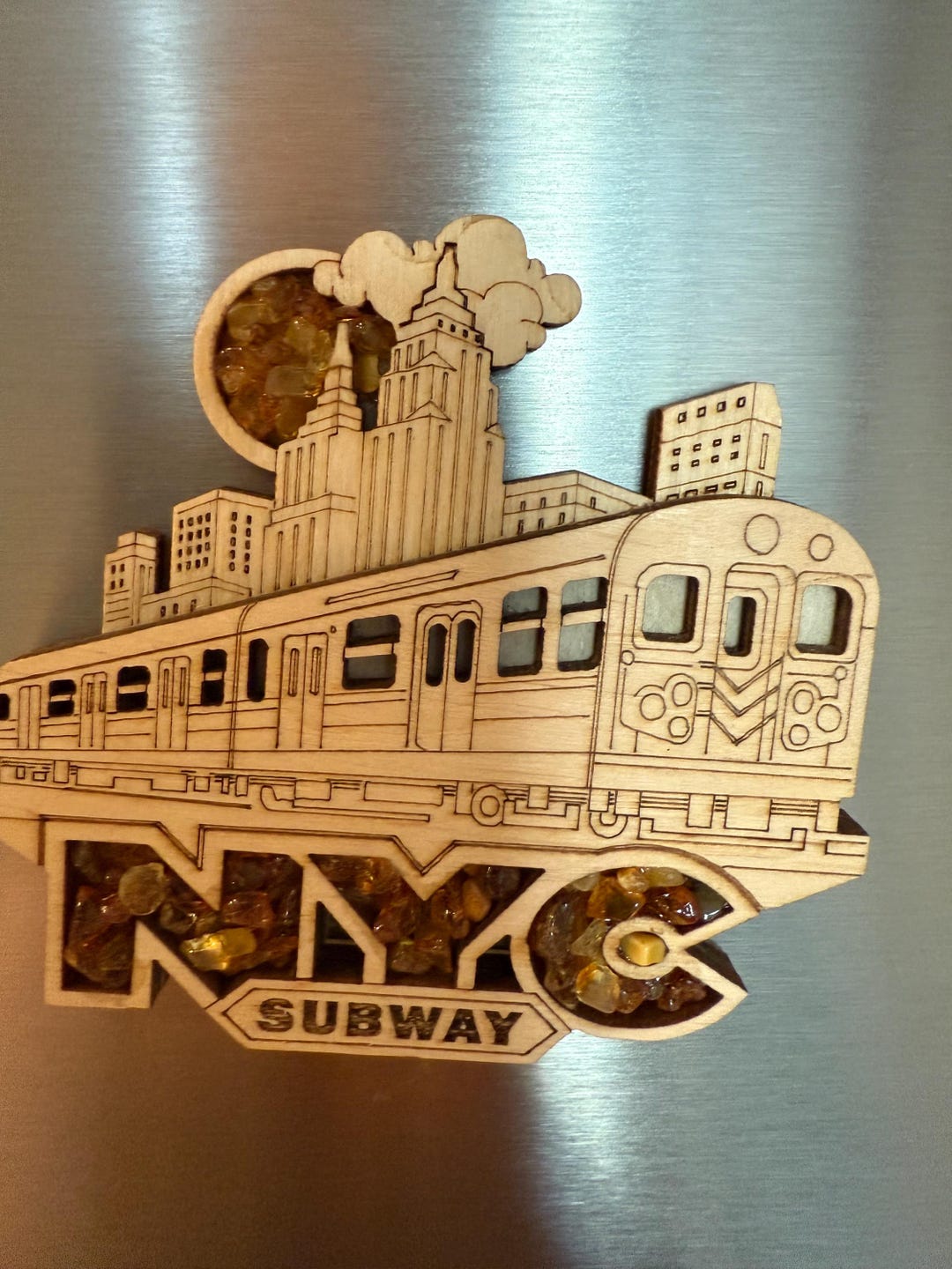 NYC Subway Manhattan Skyline Rising Sun Wooden Magnet - Etsy