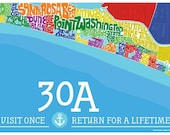 30A Florida Type Map - Etsy