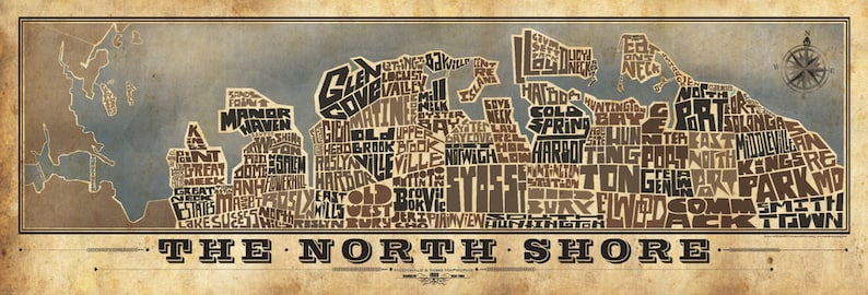 Long Island North Shore Type Map - Etsy