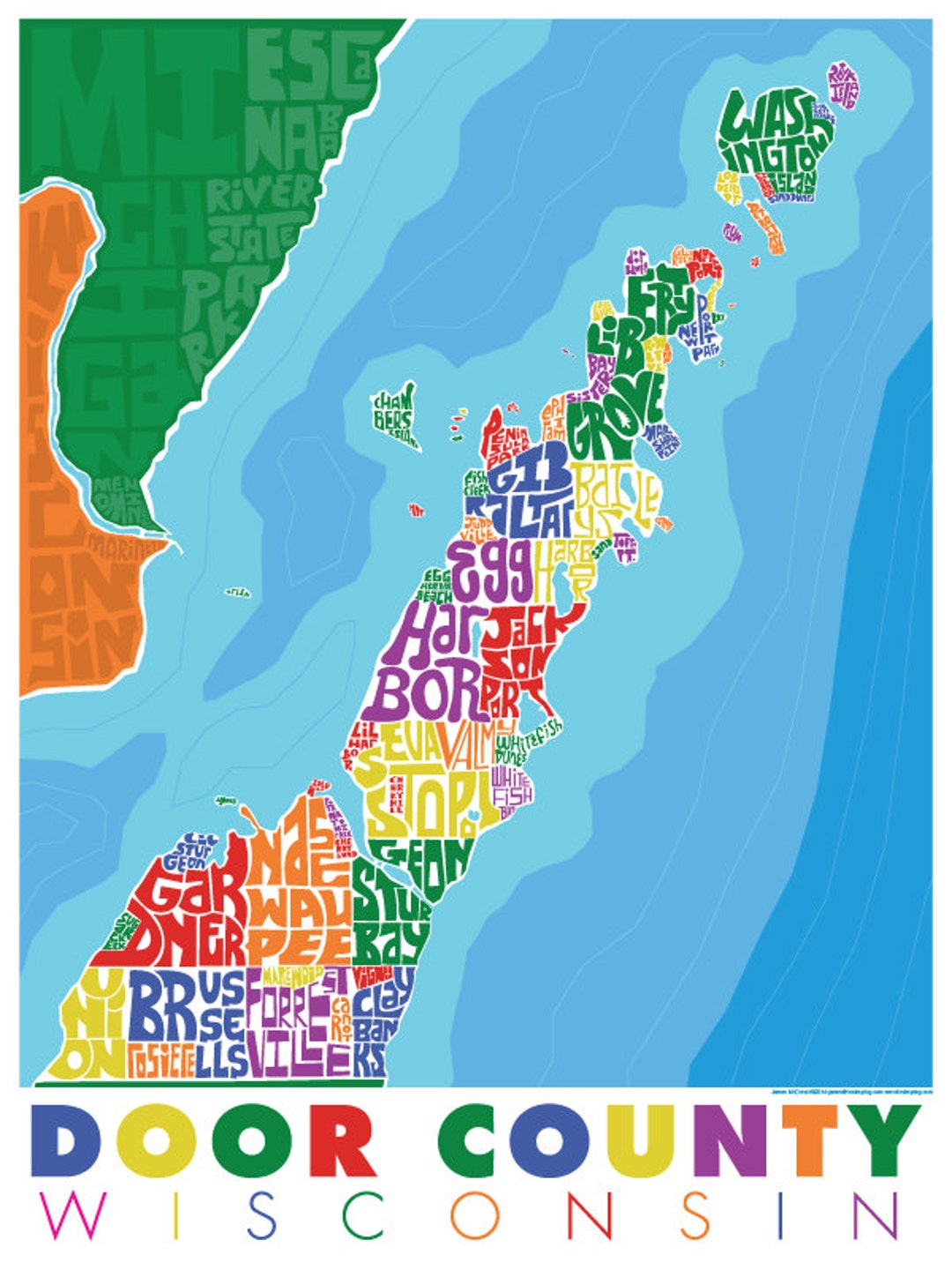 Door County Type Map - Etsy