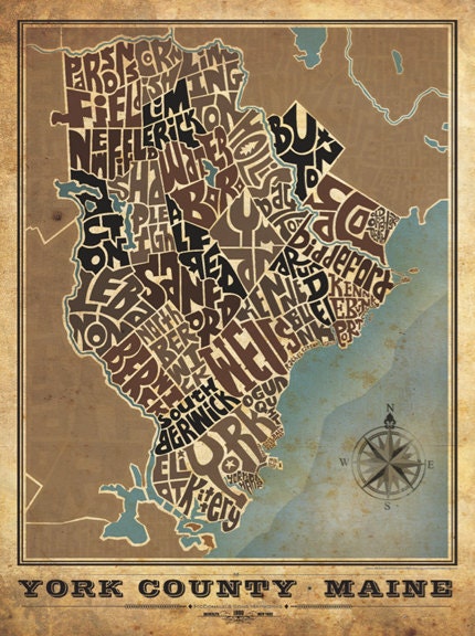 York County Maine Type Map - Etsy