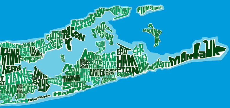 Long Island Town Typography Map - Etsy