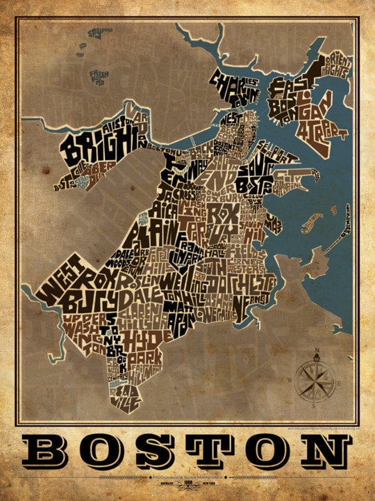 Boston Type Map - Etsy