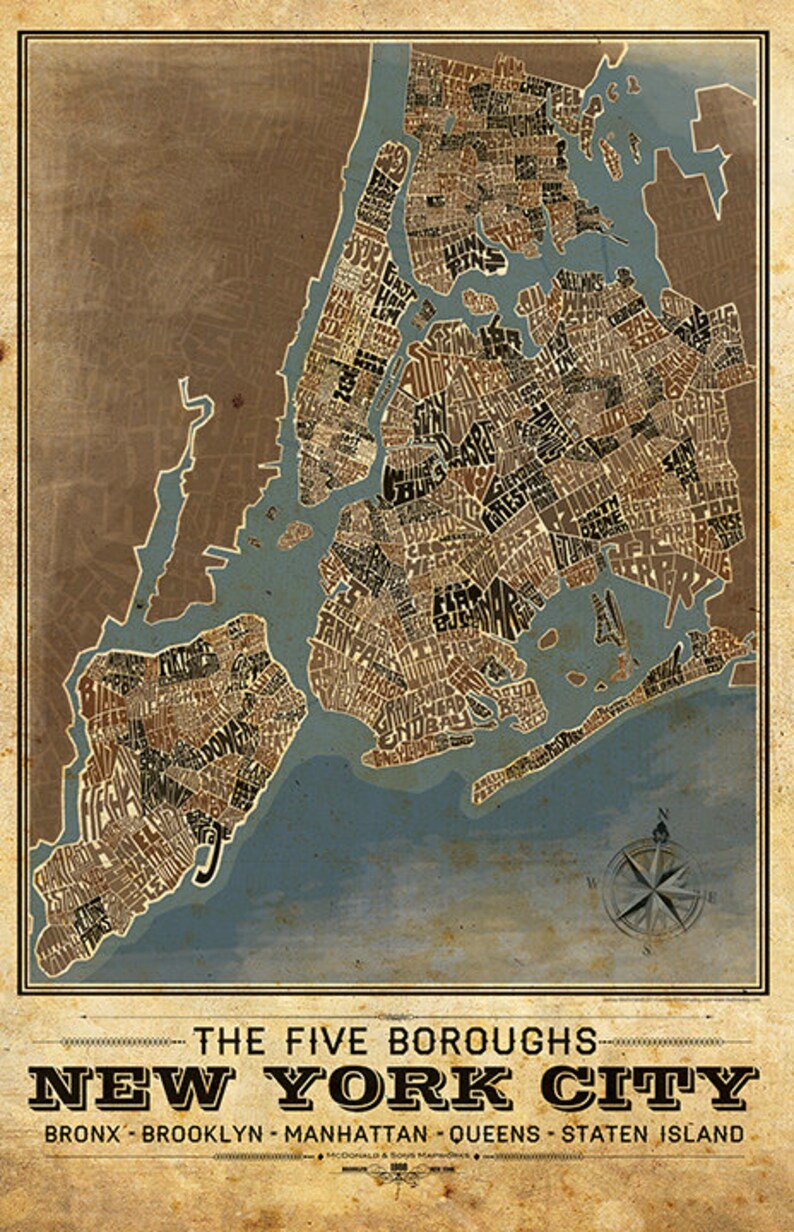 5 Borough Neighborhood Type Map - Etsy