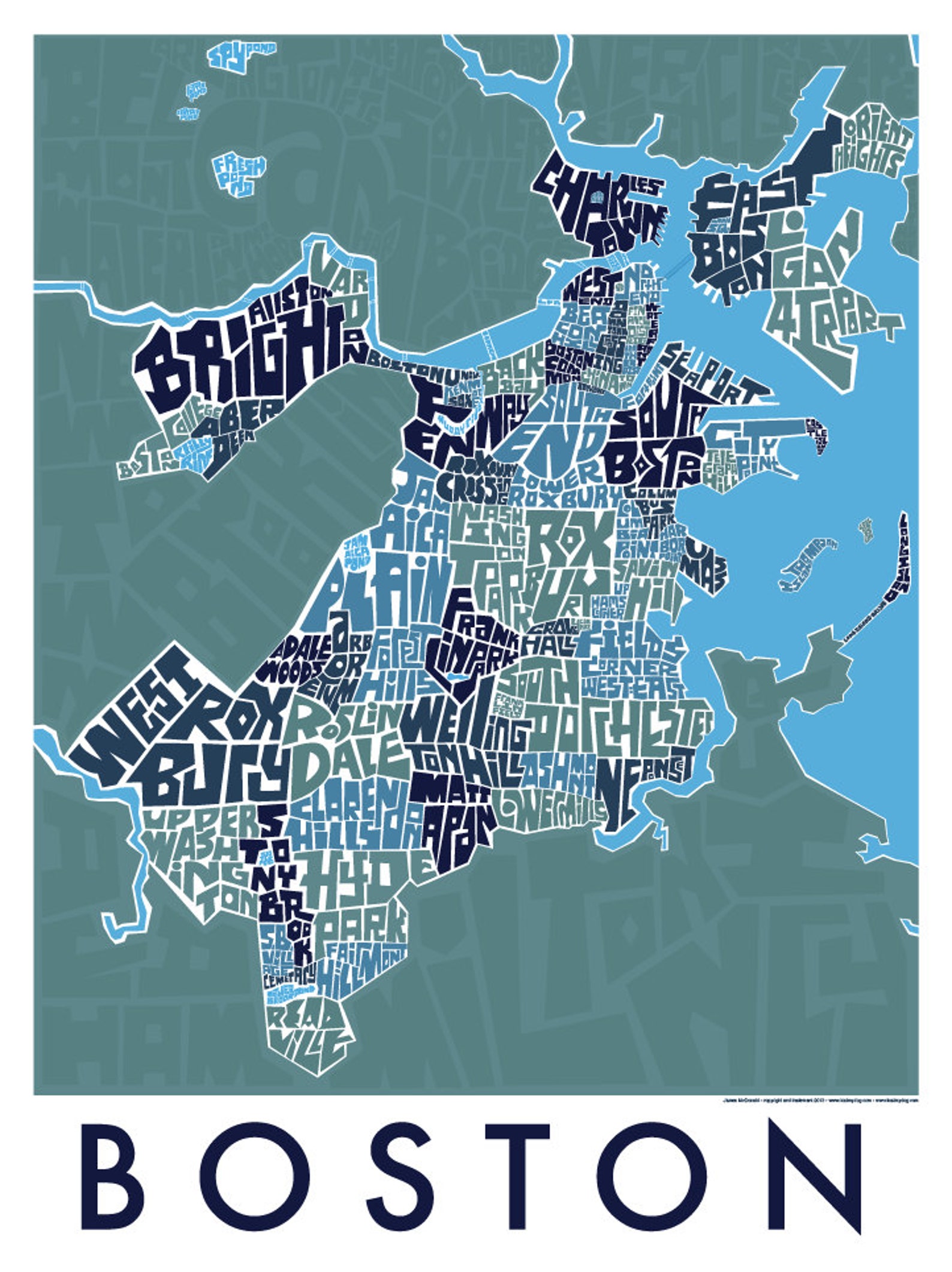 Boston Type Map - Etsy