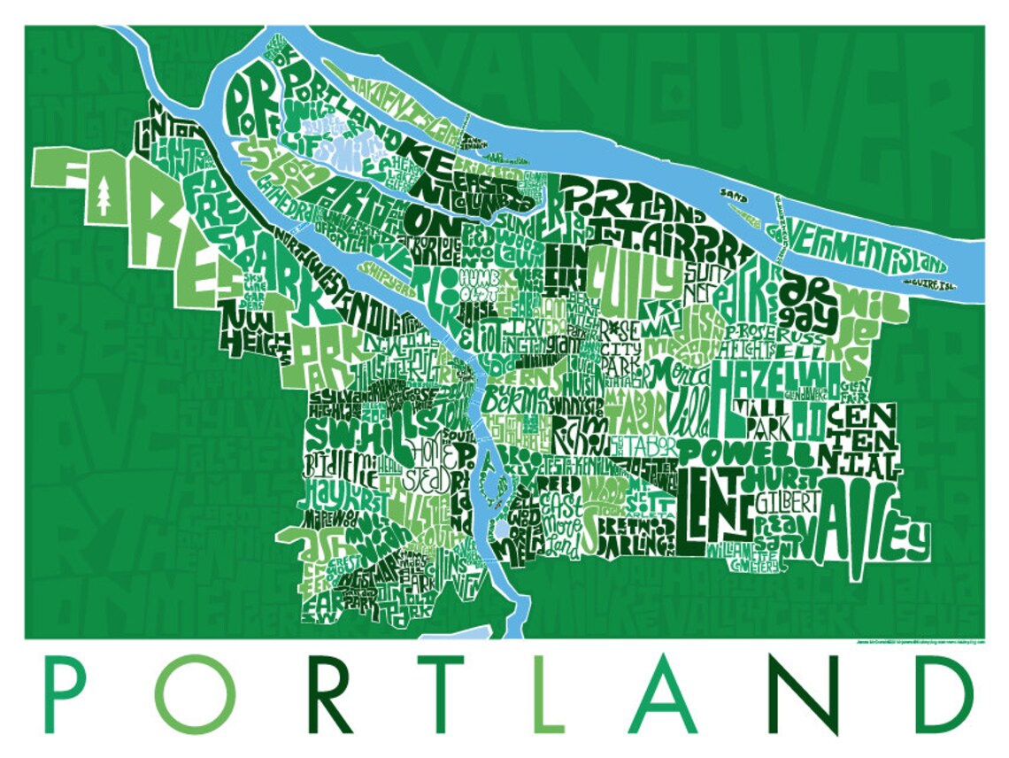 Portland Type Map - Etsy