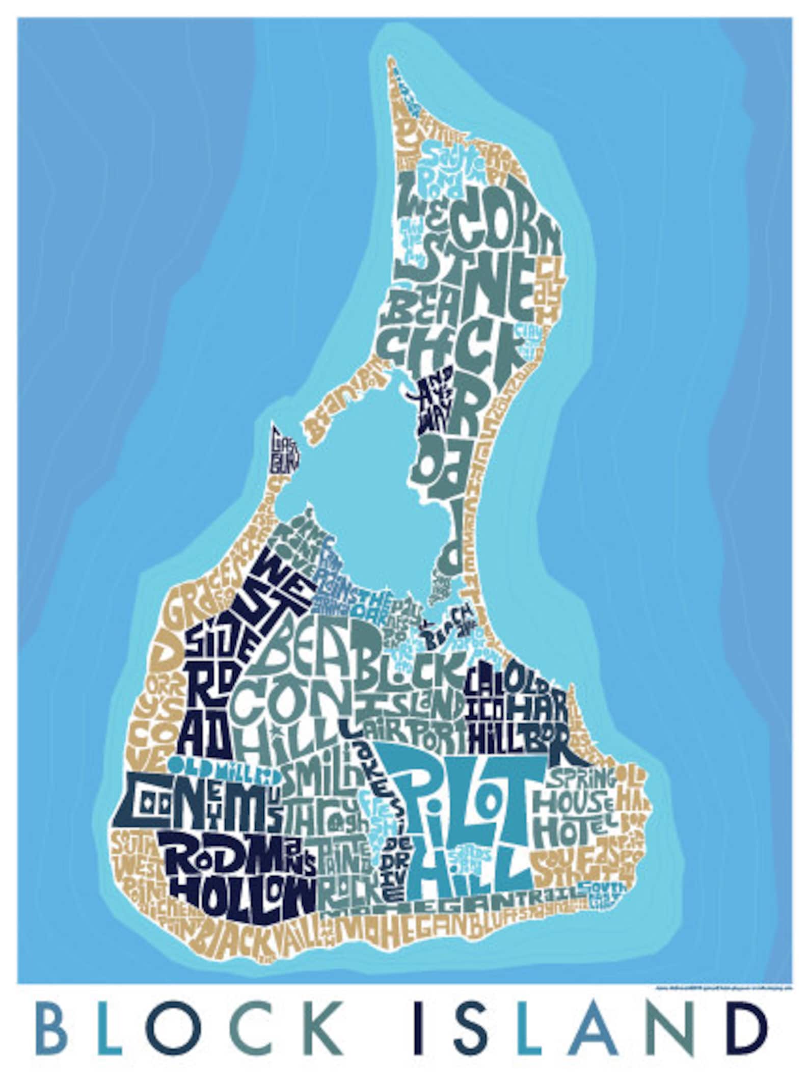 Block Island Type Map - Etsy