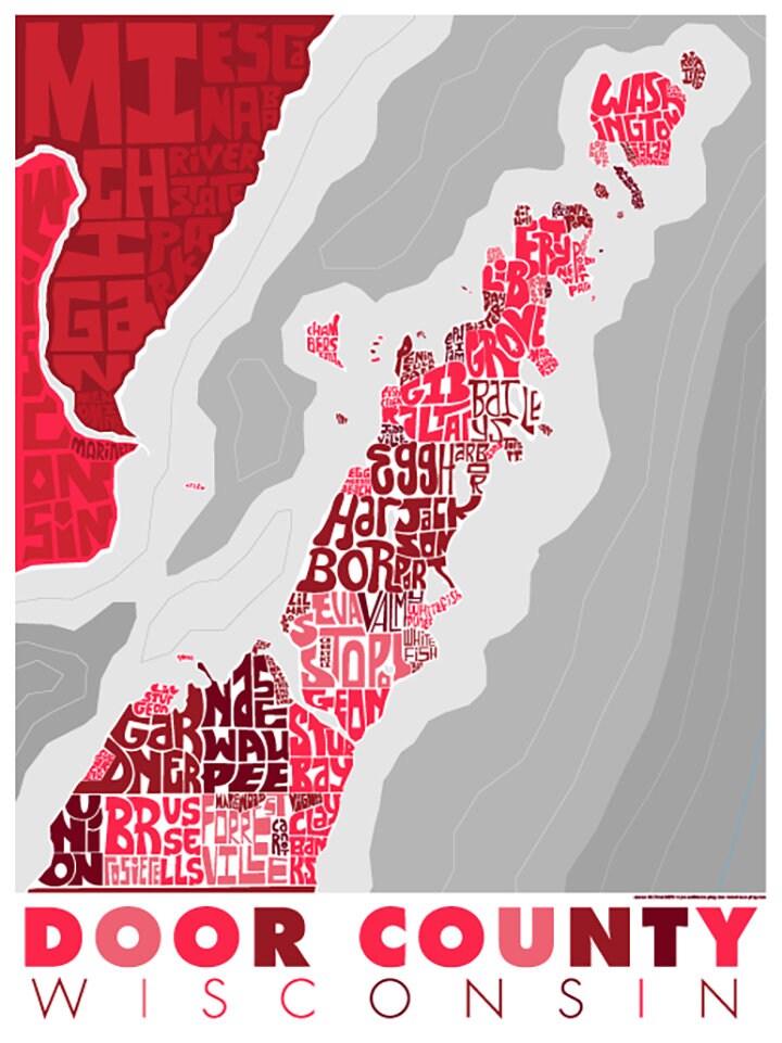 Door County Type Map - Etsy
