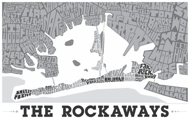 Rockaway Queens Typography Map - Etsy