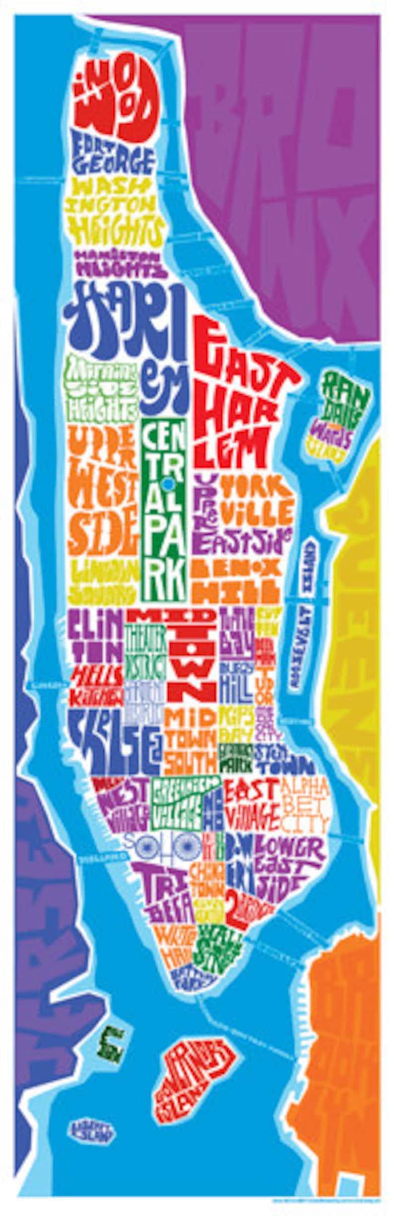 Manhattan Rainbow Type Map - Etsy