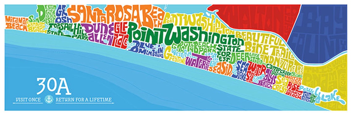 30A Florida Type Map - Etsy