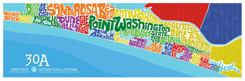 30A Florida Type Map - Etsy