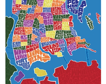 Bronx, New York Neighborhood Map Poster or Print, Original Artist of ...