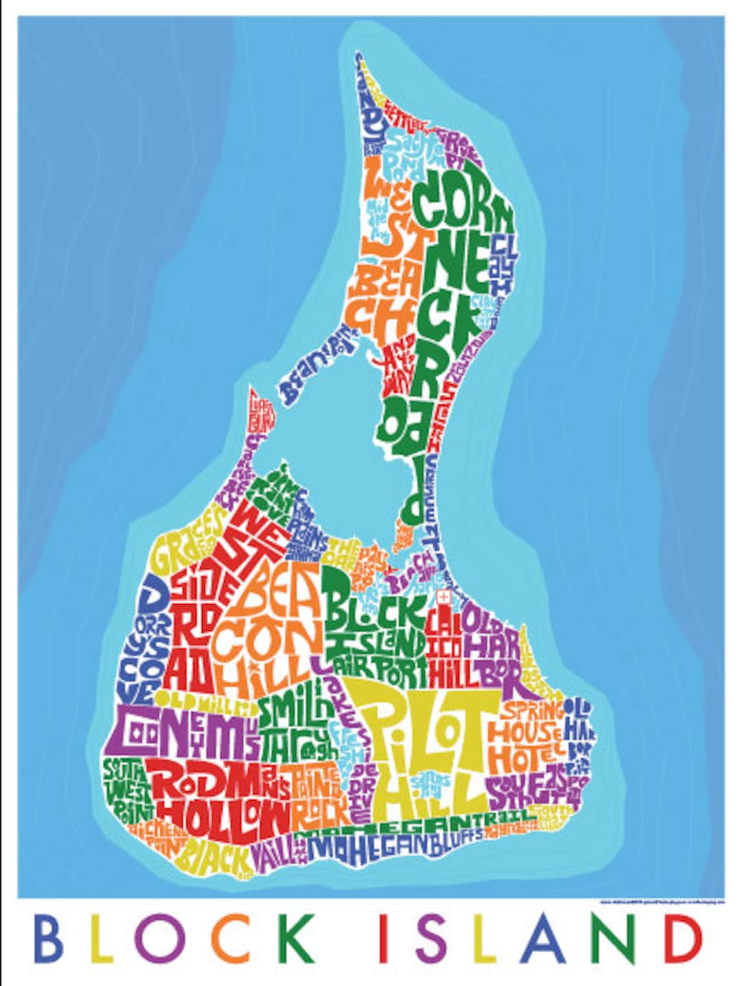 Block Island Type Map - Etsy