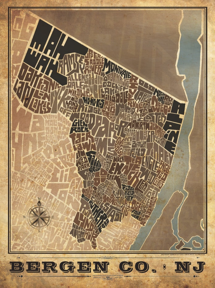 Bergen County Type Map - Etsy