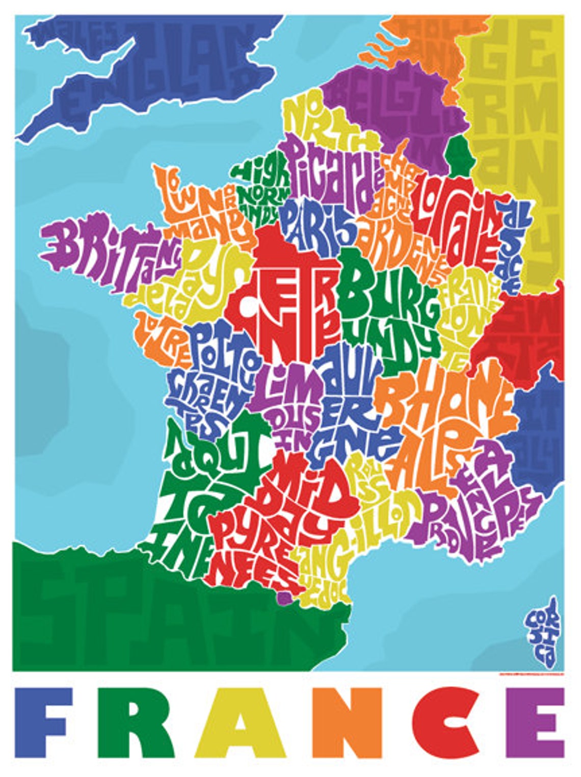 France Type Map - Etsy