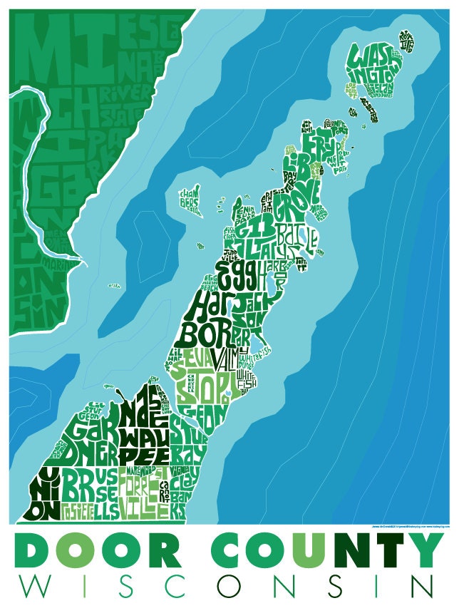 Door County Type Map - Etsy