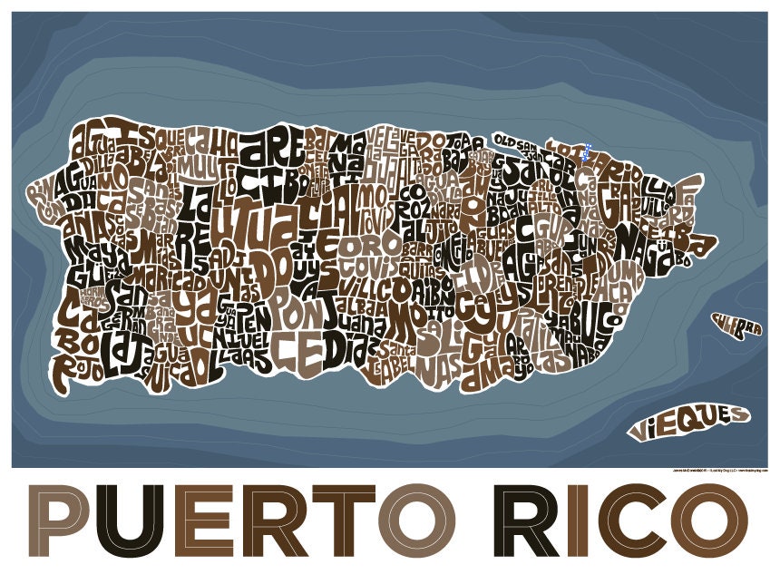 Puerto Rico Type Map - Etsy