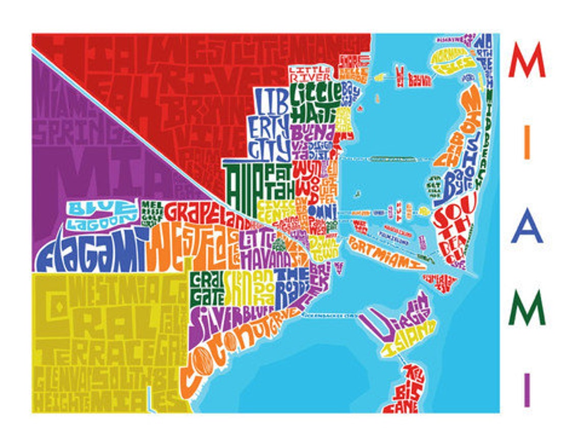 Miami Type Map - Etsy