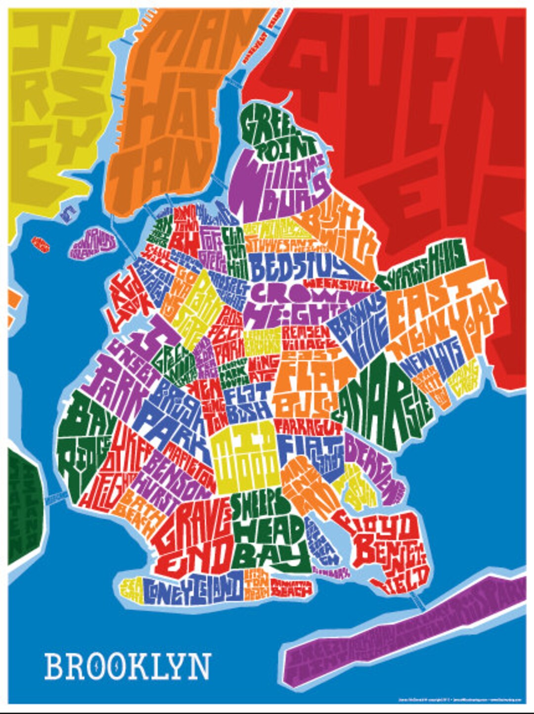 Brooklyn Rainbow Type Map - Etsy
