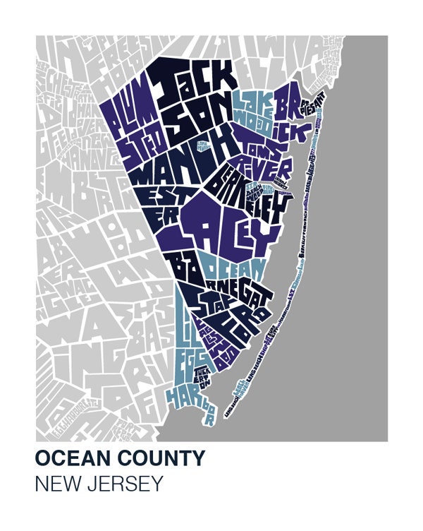 Ocean County Type Map - Etsy
