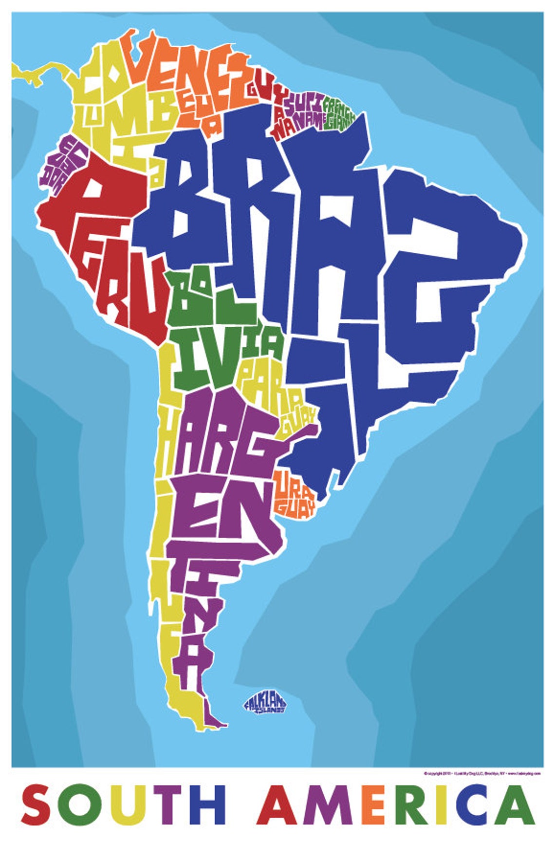 South America Countries Hand Lettered Typography Map - Etsy New Zealand