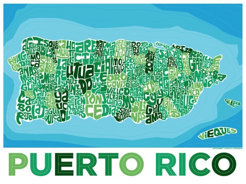 Puerto Rico Type Map - Etsy