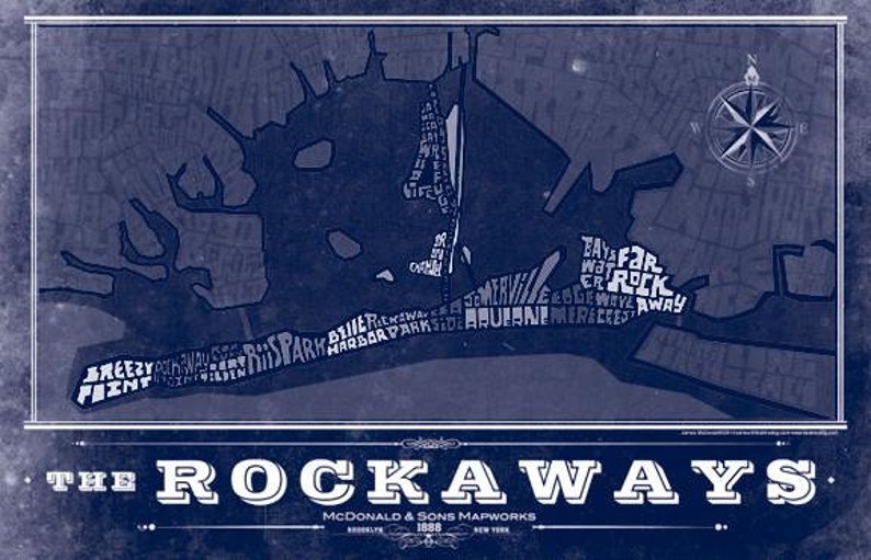 Rockaway Queens Typography Map - Etsy