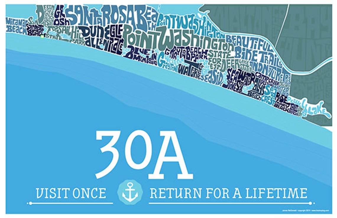 30A Florida Type Map - Etsy