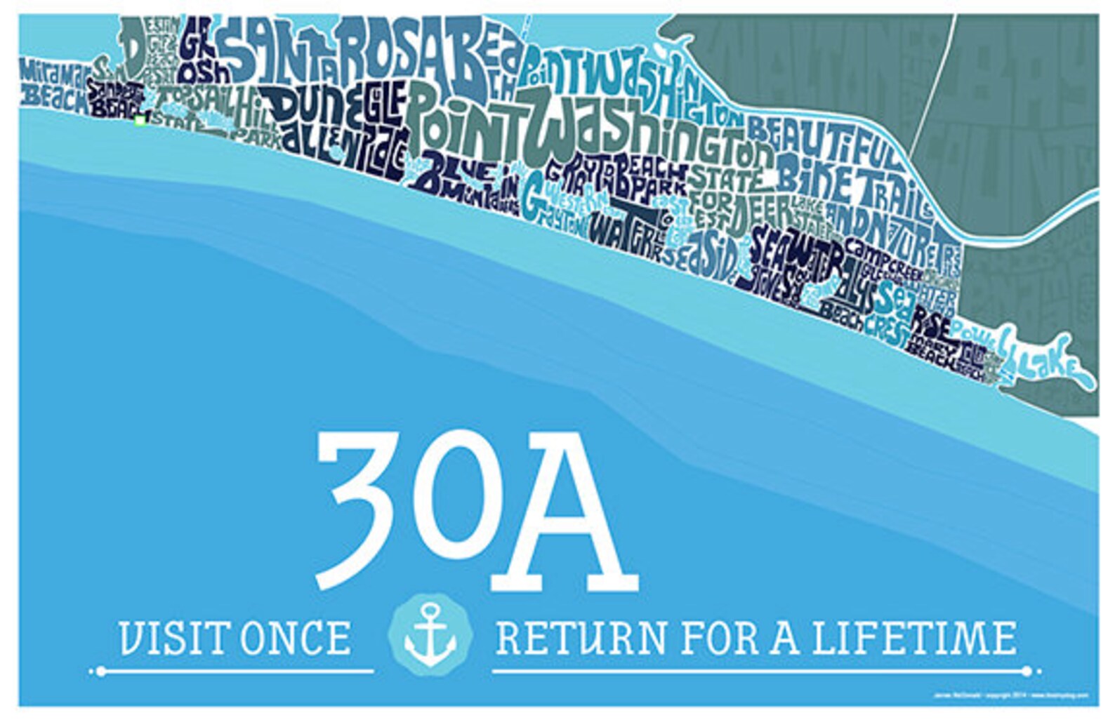 30A Florida Type Map - Etsy