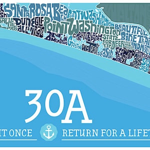 30A Florida Type Map - Etsy