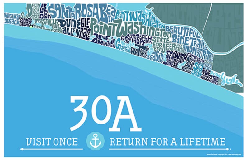 30A Florida Type Map - Etsy
