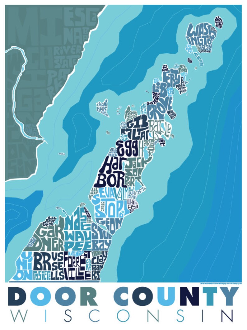 Door County Type Map - Etsy