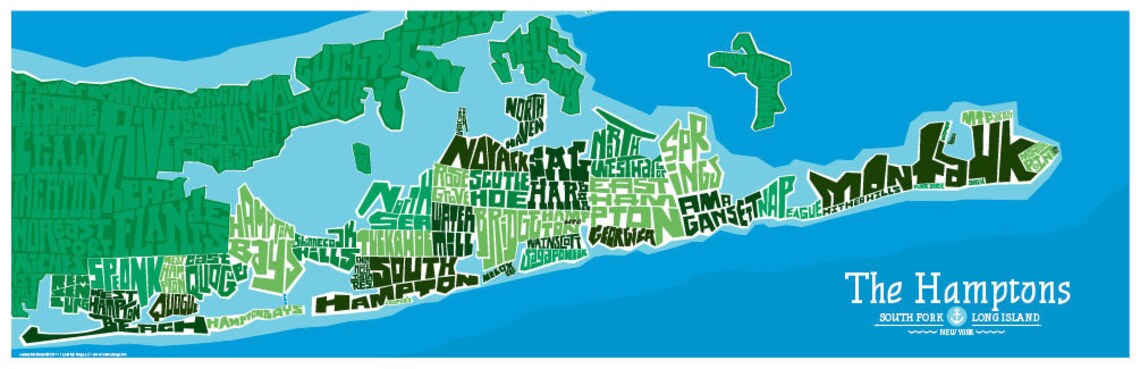 The Hamptons Type Map - Etsy