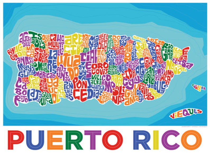 Puerto Rico Type Map - Etsy