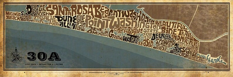 30A Florida Type Map - Etsy
