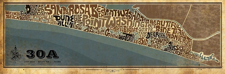 30A Florida Type Map - Etsy