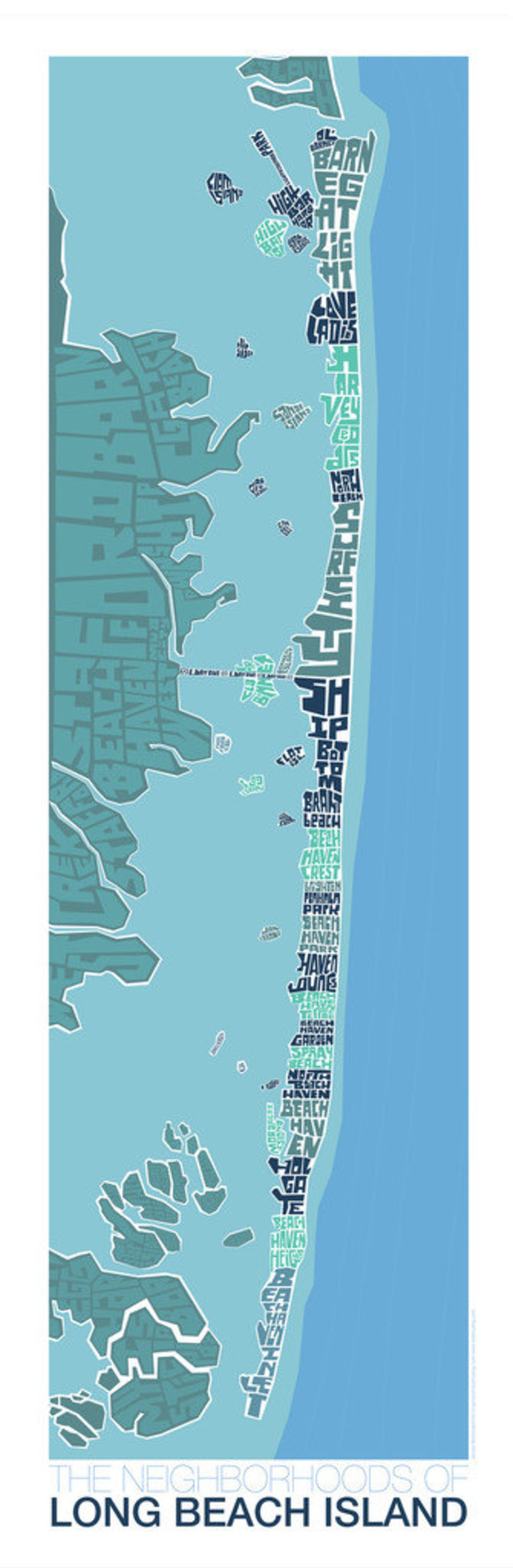 Long Beach Island, New Jersey Rainbow Type Map - Etsy