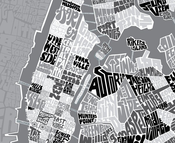 New York City 5 Boro Type Map With Custom Colors or Neighborhoods - Etsy